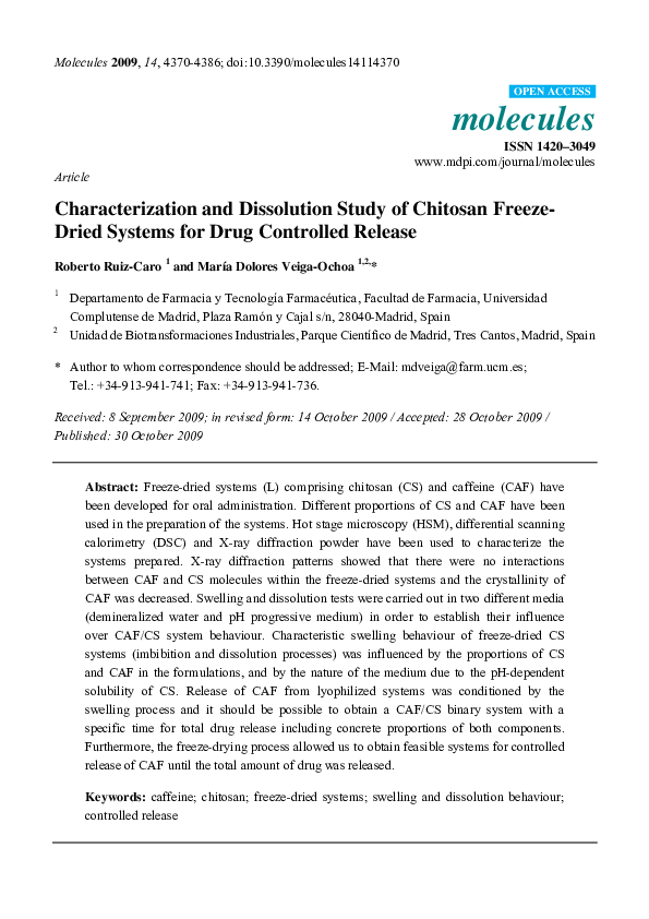 (PDF) Characterization and Dissolution Study of Chitosan Freeze-Dried Systems for Drug ...