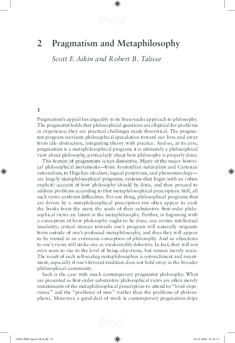 (PDF) Pragmatism and Metaphilosophy