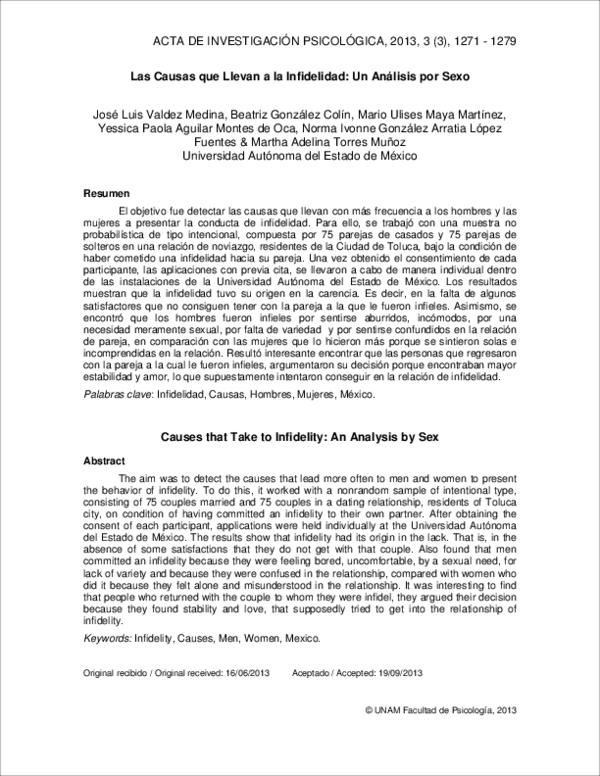 Pdf Las Causas Que Llevan A La Infidelidad Un Análisis Por Sexo