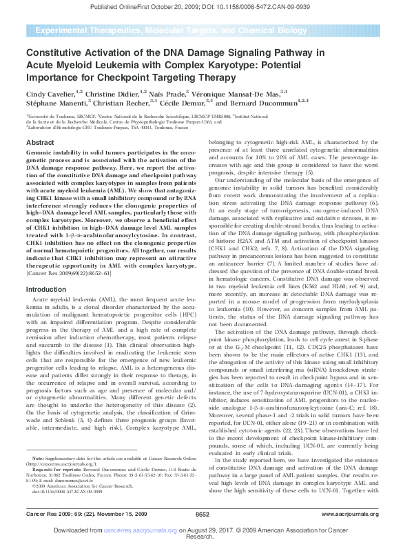 (PDF) Constitutive Activation of the DNA Damage Signaling Pathway in ...