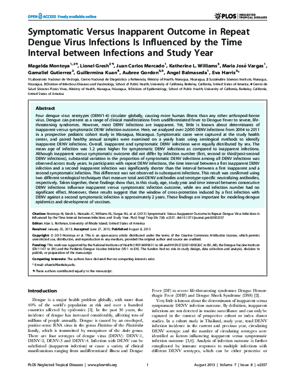 (PDF) Symptomatic Versus Inapparent Outcome in Repeat Dengue Virus ...