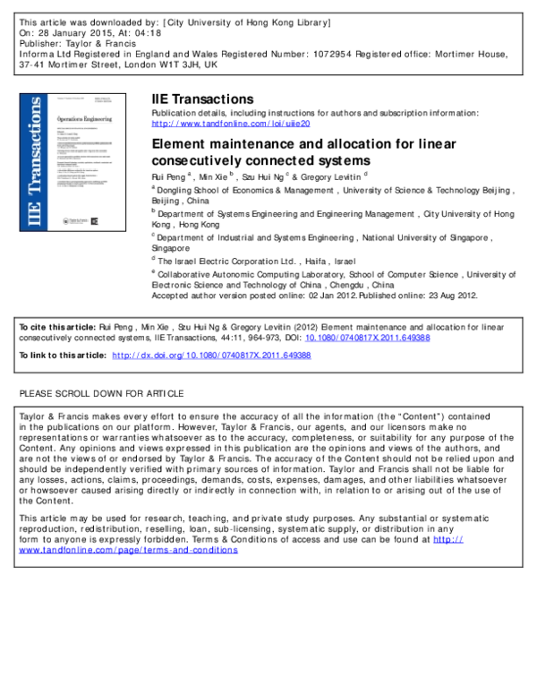 Pdf Element Maintenance And Allocation For Linear Consecutively Connected Systems