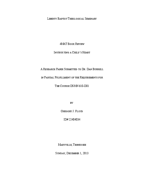 (DOC) 4MAT Book Review of Instructing a Child's Heart.docx