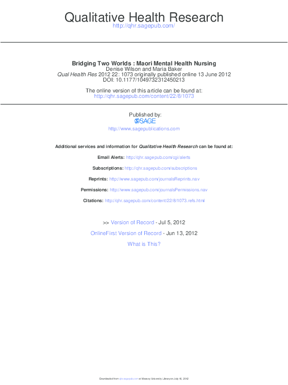 (PDF) Bridging Two Worlds: Maori Mental Health Nursing | Denise Wilson ...