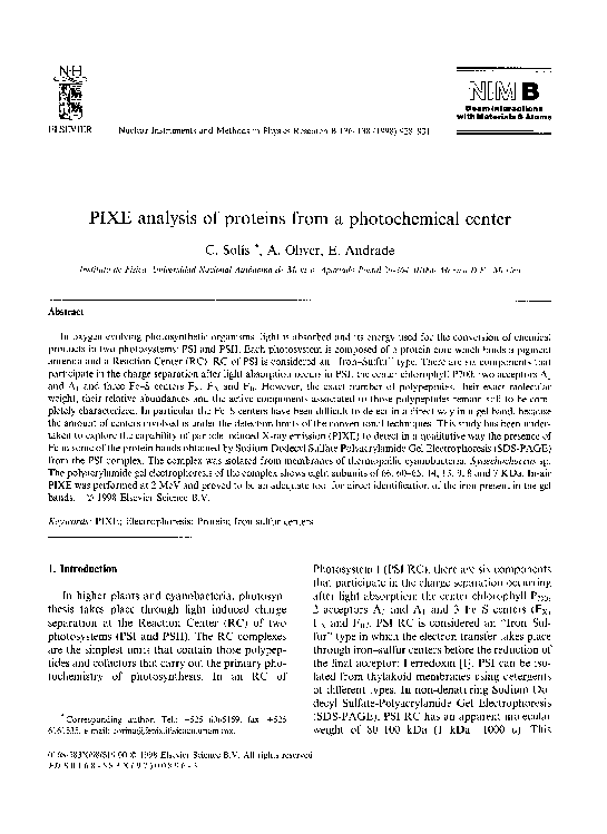 (PDF) PIXE analysis of proteins from a photochemical center
