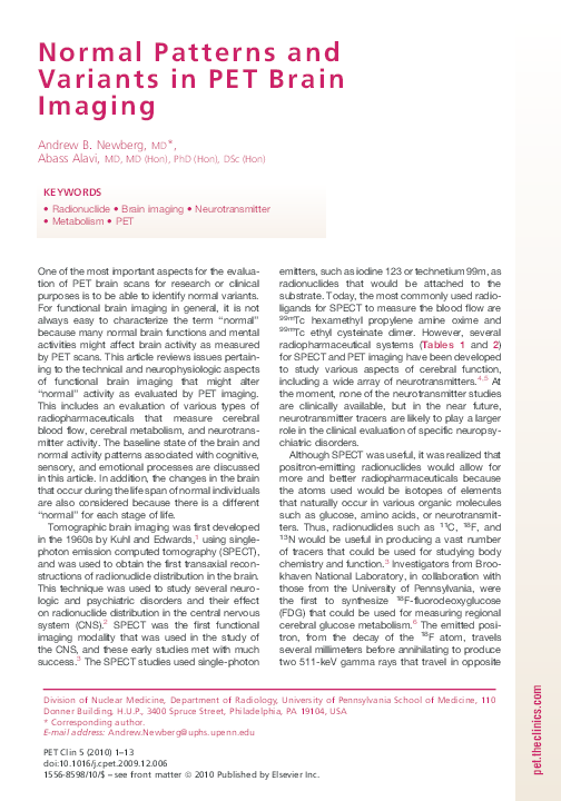 (PDF) Normal Patterns and Variants in PET Brain Imaging