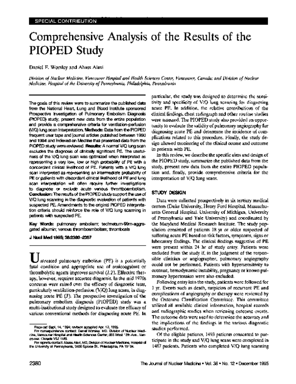 (PDF) Comprehensive analysis of the results of the PIOPED Study ...