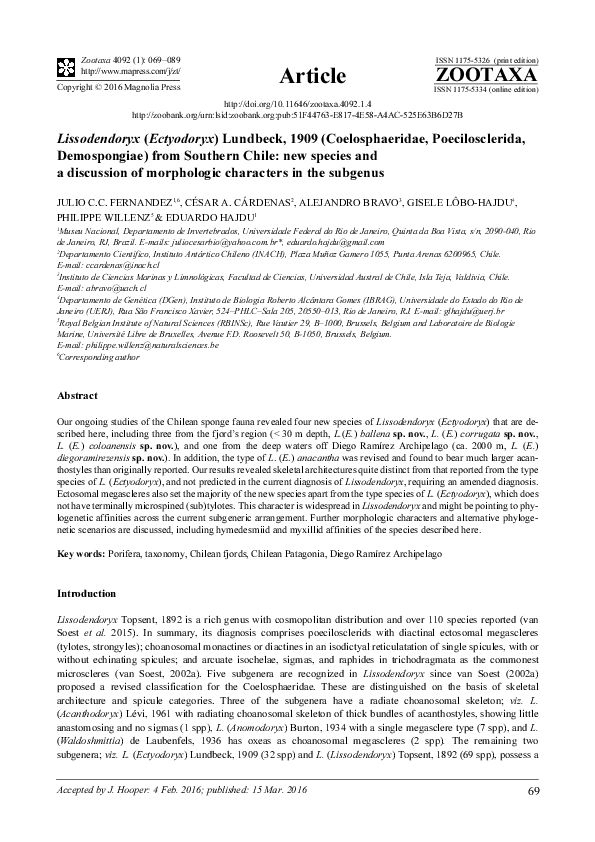 (PDF) 2016 New Lissodendoryx spp from Chile Fernandez et al