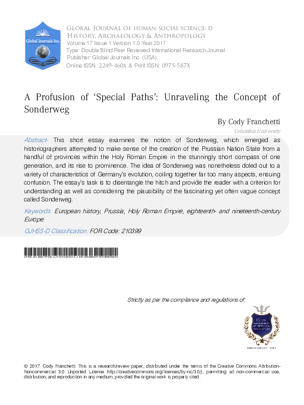 (PDF) A Profusion of 'Special Paths': Unraveling the Concept of Sonderweg