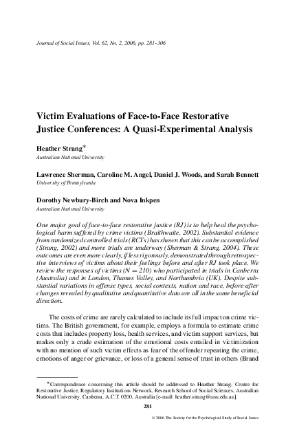 (PDF) Victim Evaluations of Face-to-Face Restorative Justice Conferences: A Quasi-Experimental ...