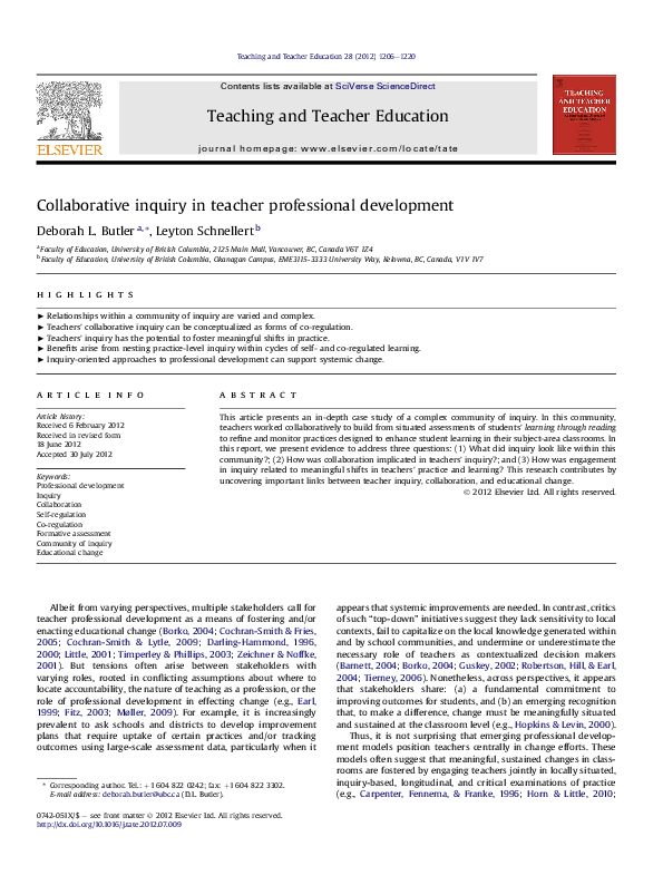 (PDF) Collaborative inquiry in teacher professional development