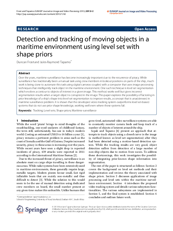 (PDF) Detection and tracking of moving objects in a maritime environment using level set with ...