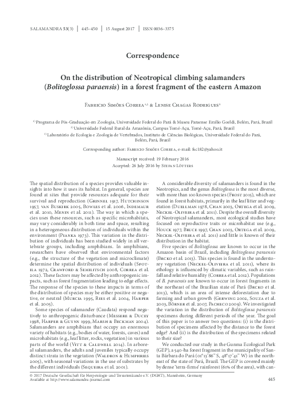 (PDF) On the distribution of Neotropical climbing salamanders ...