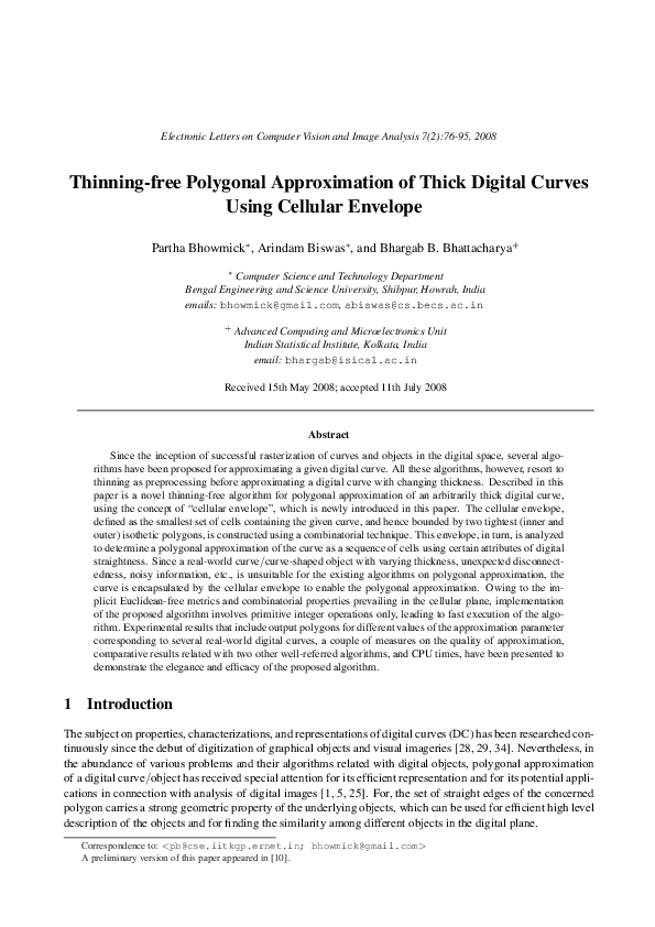 (PDF) Thinning-free Polygonal Approximation of Thick Digital Curves Using Cellular Envelope