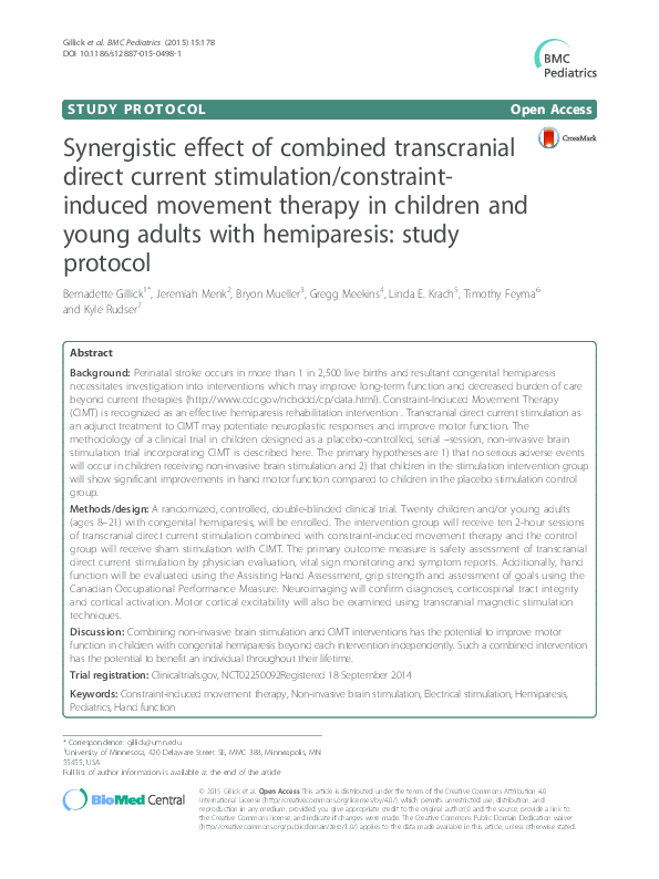 (PDF) Synergistic effect of combined transcranial direct current stimulation/constraint- induced ...
