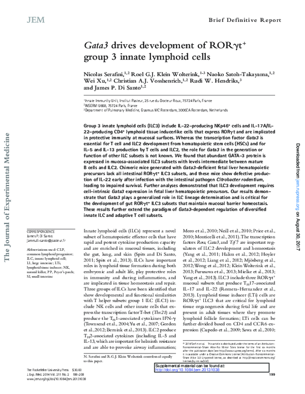 (PDF) Gata3 drives development of ROR t+ group 3 innate lymphoid cells