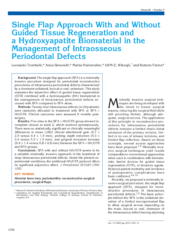 (PDF) Single Flap Approach With and Without Guided Tissue Regeneration ...