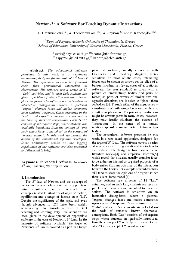 (PDF) Newton-3 : A Software For Teaching Dynamic Interactions
