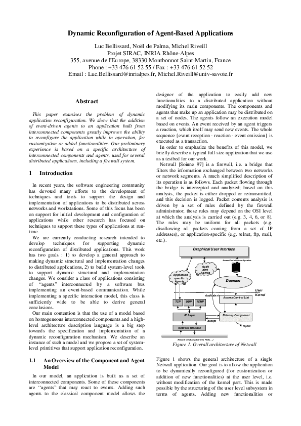 Pdf Dynamic Reconfiguration Of Agent Based Applications Michel Riveill