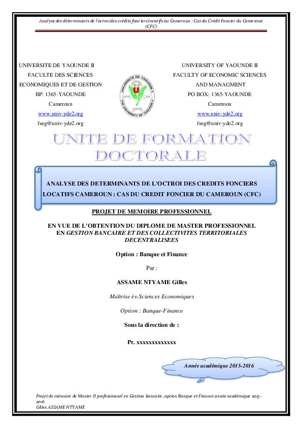 (PDF) ANALYSE DES DETERMINANTS DE L'OCTROI DES CREDITS FONCIERS ...