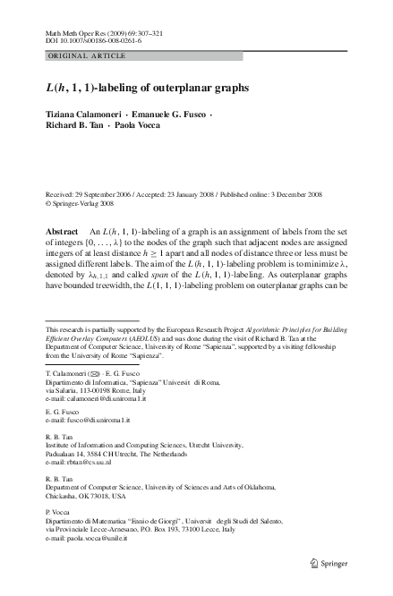 (PDF) L(h, 1, 1)-labeling of outerplanar graphs | Emanuele G. Fusco - Academia.edu