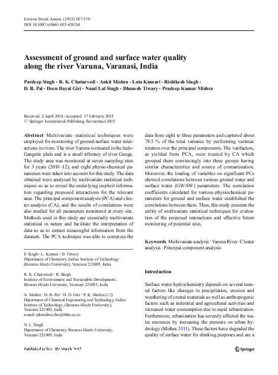 Pdf Assessment Of Surface Water Quality Of Varuna River In Varanasi Using Multivariate