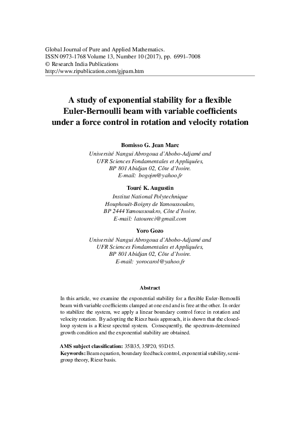 (PDF) A study of exponential stability for a flexible Euler-Bernoulli beam with variable ...