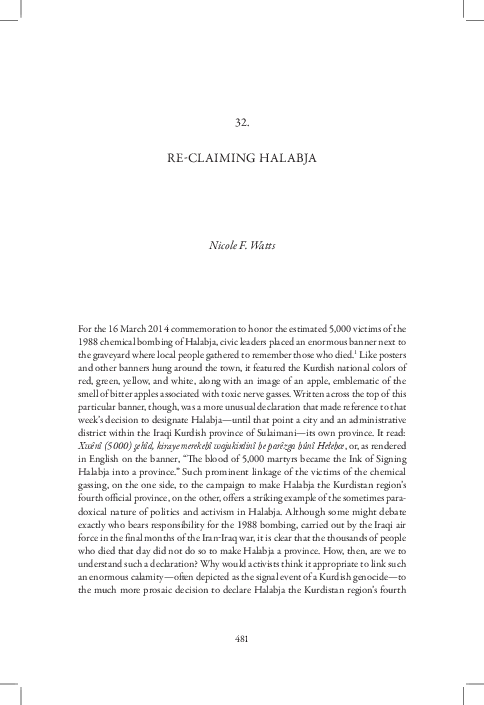 (PDF) "Re-Claiming Halabja" in The Kurdish Question Revisited, ed. by ...