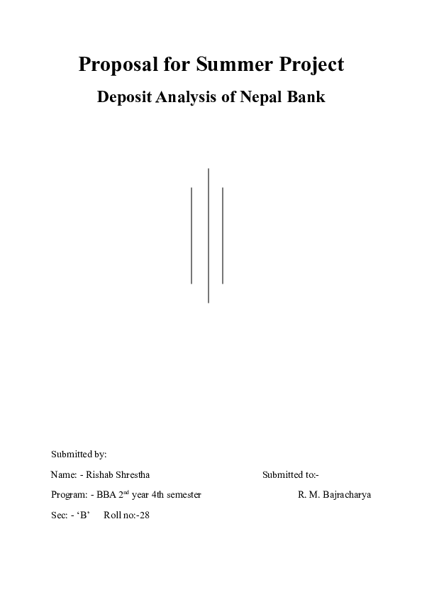 (DOC) Proposal for Summer Project Deposit Analysis of Nepal Bank