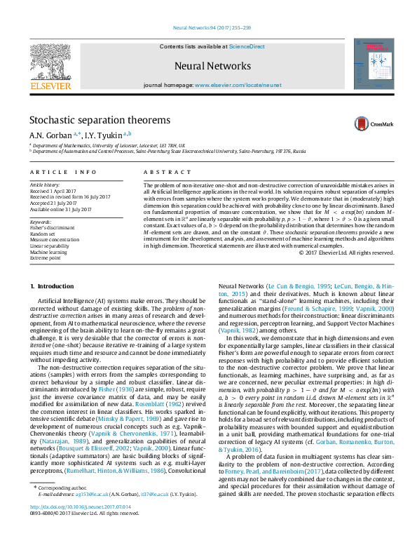 Pdf Stochastic Separation Theorems
