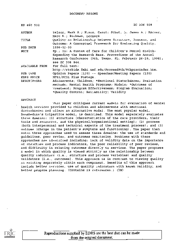 (PDF) Quality as Relationship between Structure, Process, and Outcome ...