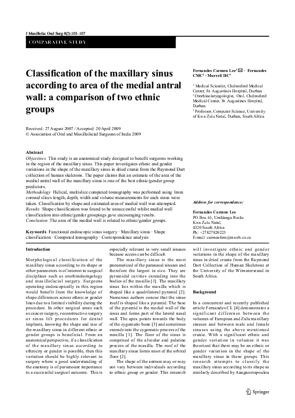 (PDF) Classification of the maxillary sinus according to area of the ...