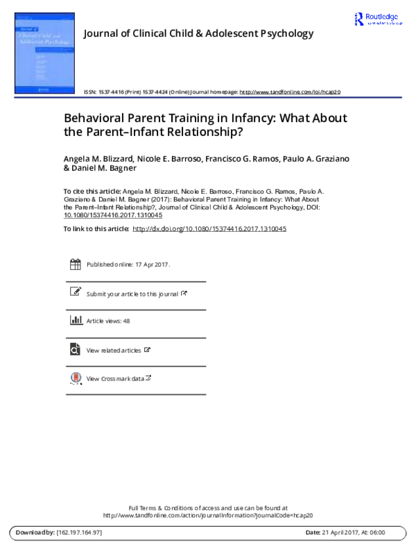 (PDF) Behavioral Parent Training in Infancy: What About the Parent ...