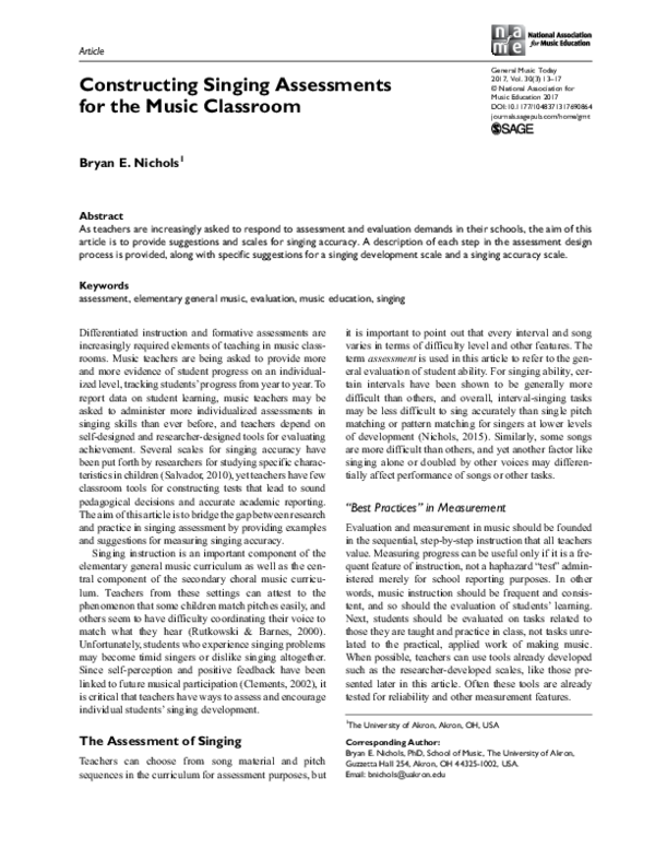 (PDF) Constructing Singing Assessments for the Music Classroom