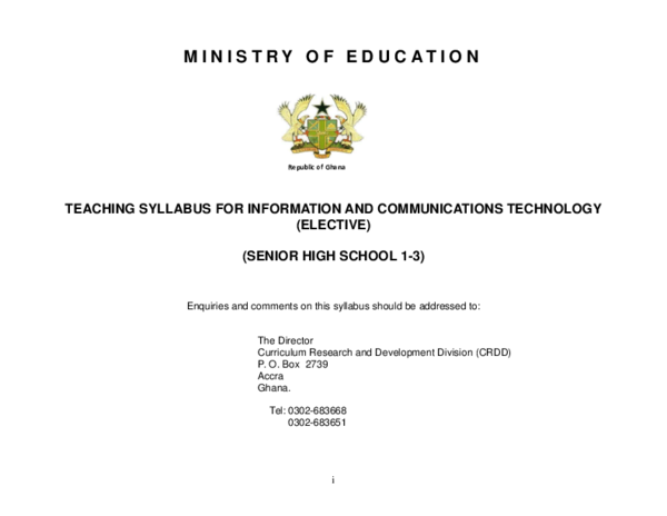 (PDF) TEACHING SYLLABUS FOR INFORMATION AND COMMUNICATIONS TECHNOLOGY ...