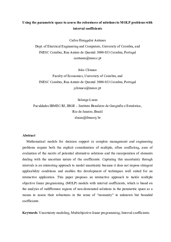 (PDF) Using the parametric space to assess the robustness of solutions to MOLP problems with ...