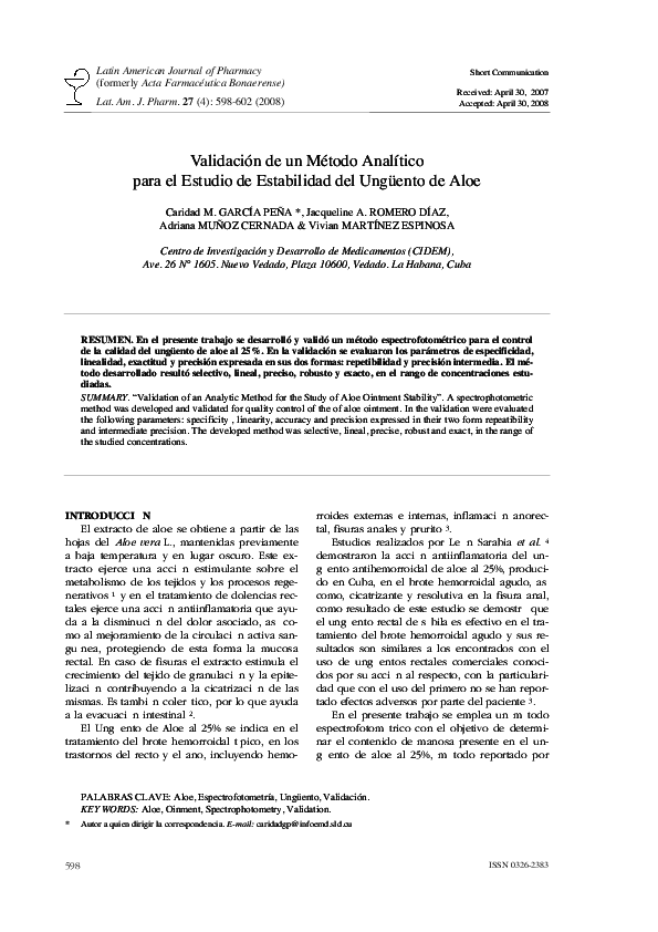 (PDF) Validación de un Método Analítico para el Estudio de Estabilidad ...