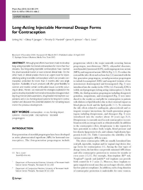 (PDF) Long-Acting Injectable Hormonal Dosage Forms for Contraception