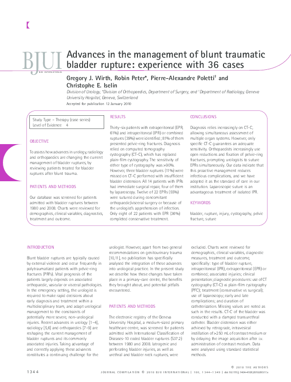 (PDF) Advances in the management of blunt traumatic bladder rupture ...