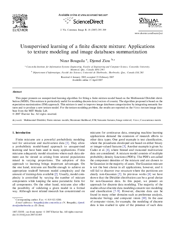 Pdf Unsupervised Learning Of A Finite Discrete Mixture Applications To Texture Modeling And