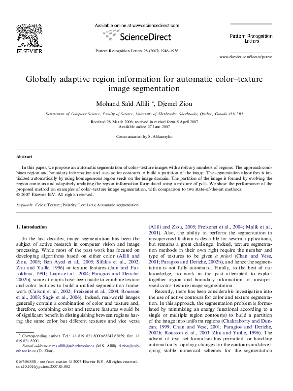 (PDF) Globally adaptive region information for automatic color–texture image segmentation