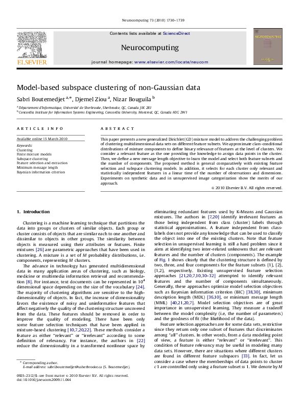 Pdf Model Based Subspace Clustering Of Non Gaussian Data