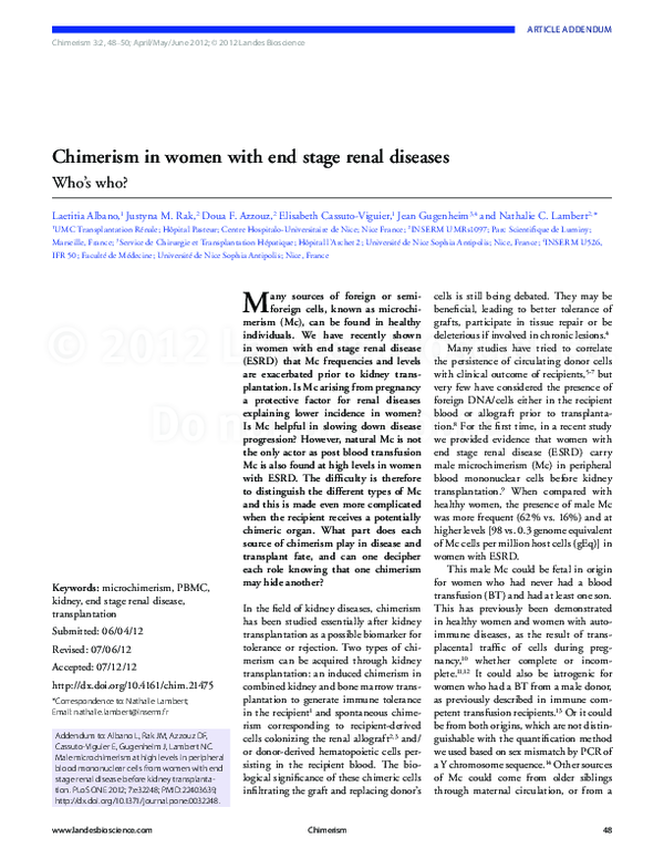 (PDF) Chimerism in women with end stage renal diseases: Who's who?
