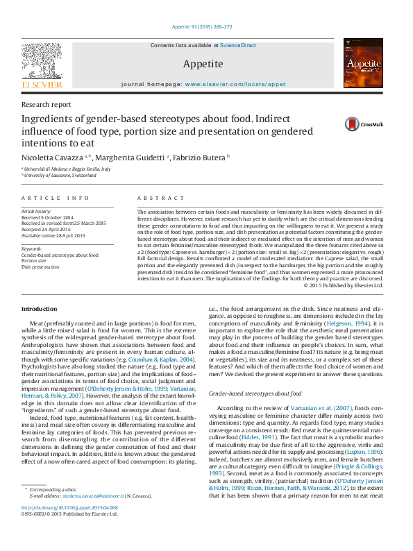 (PDF) Ingredients of gender-based stereotypes about food. Indirect ...
