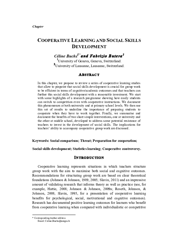 (PDF) Cooperative learning and social skills development
