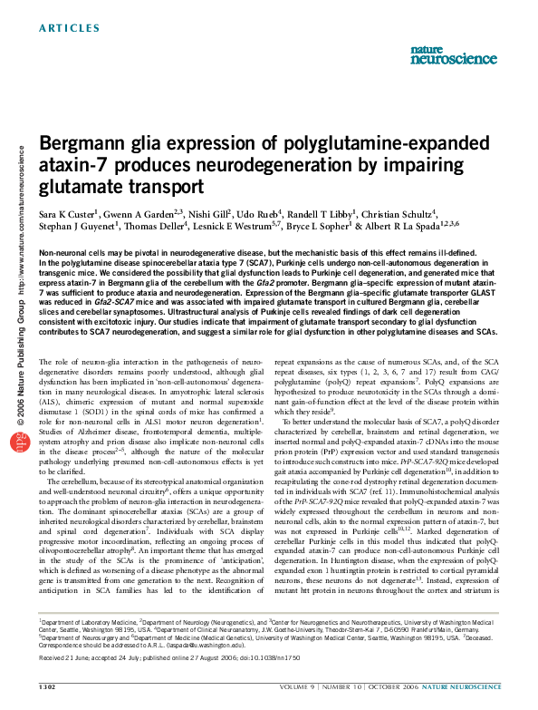 (PDF) Bergmann glia expression of polyglutamine-expanded ataxin-7 ...