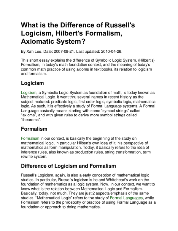 (DOC) What is the Difference of Russell's Logicism, Hilbert's Formalism ...