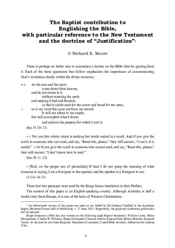 (PDF) 16. The Baptist contribution to Englishing the Bible, with ...