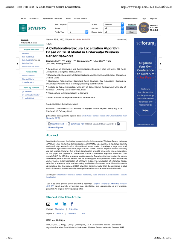 Pdf Collaborative Secure Localization In Underwater Sensor Networks