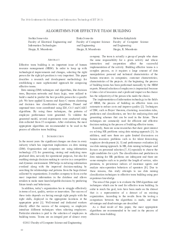 Pdf Algorithms For Effective Team Building